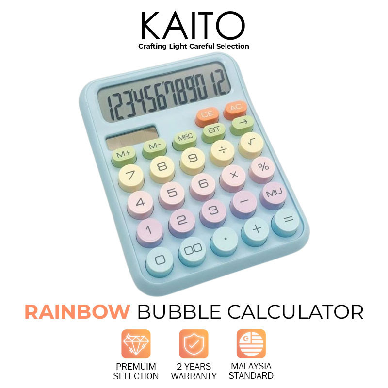 Large LCD Display 12 Digit Rainbow Calculator Dual Power Mode 3 Colour ...