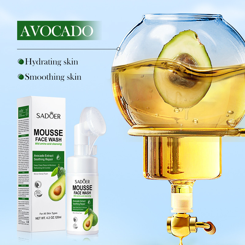 ROREC SADOER Avocado Mousse Face Wash Amino Acid Deep Clean Pores Moisturizing Foam Cleanser ...