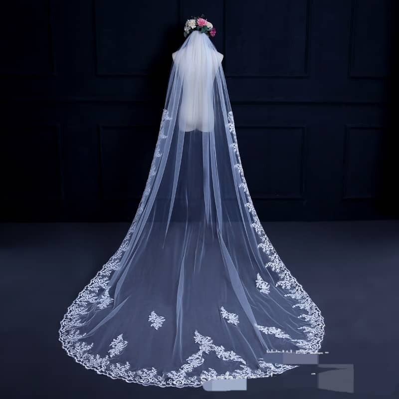 Bridal Wedding Veil One Layer Women Trailing Cathedral Long Wedding ...