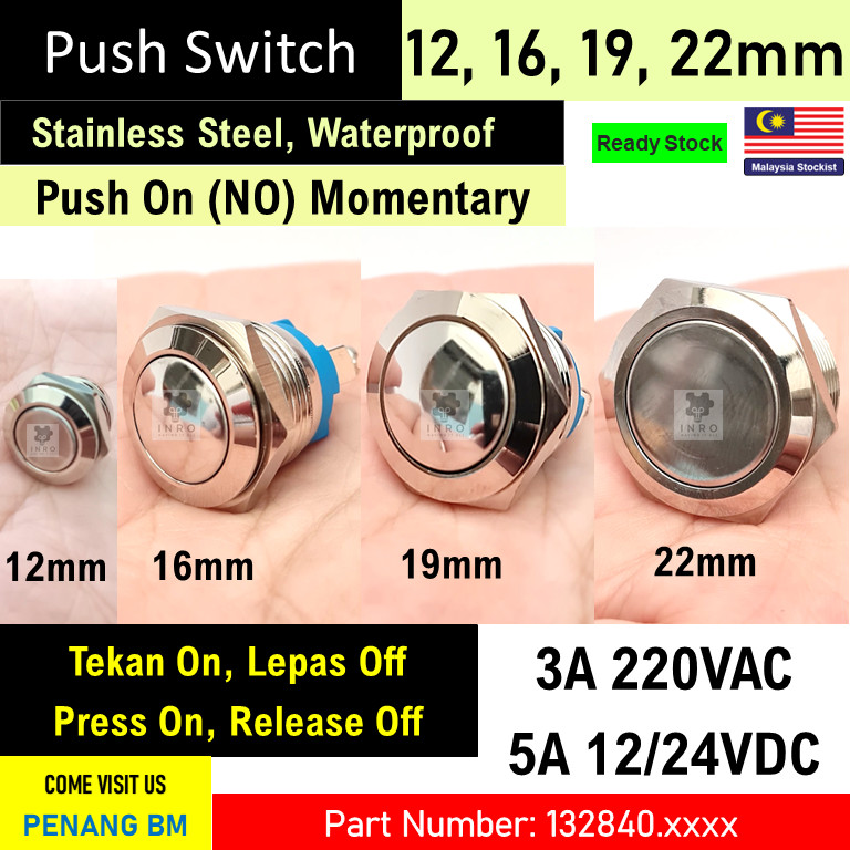 [AC DC] Waterproof Push Button Suis Pembuka 12mm 16mm 19mm 22mm AC DC ...