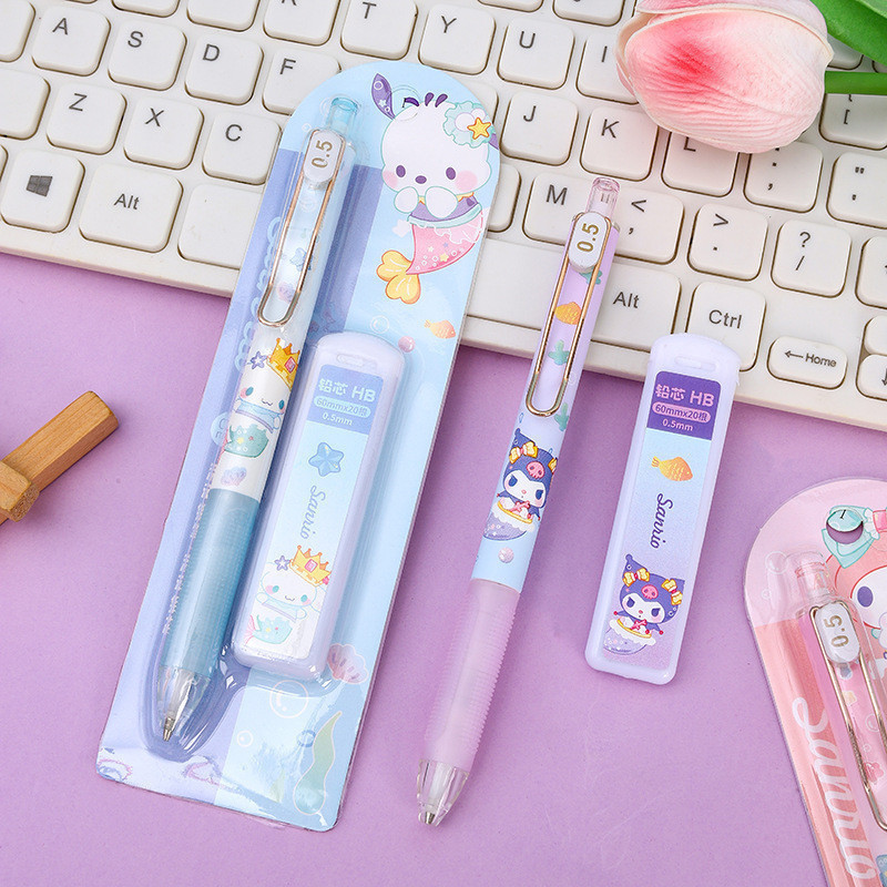 Cartoon 0.5mm Press Mechanical Pencil Kuromi Student Stationery Set ...