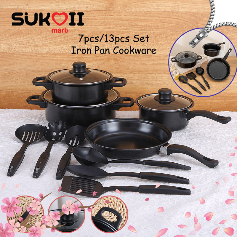 SKOI 7pcs/13pcs Set Iron Pan Cookware Set Non Stick Granite Pan Cooker ...