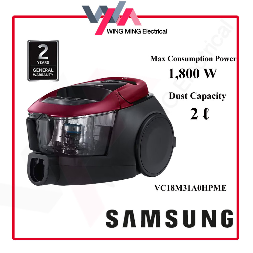 1800W Samsung Vacuum Cleaner Canister with Cyclone Force and Anti-Tangle Turbine VC18M31A0HP ...