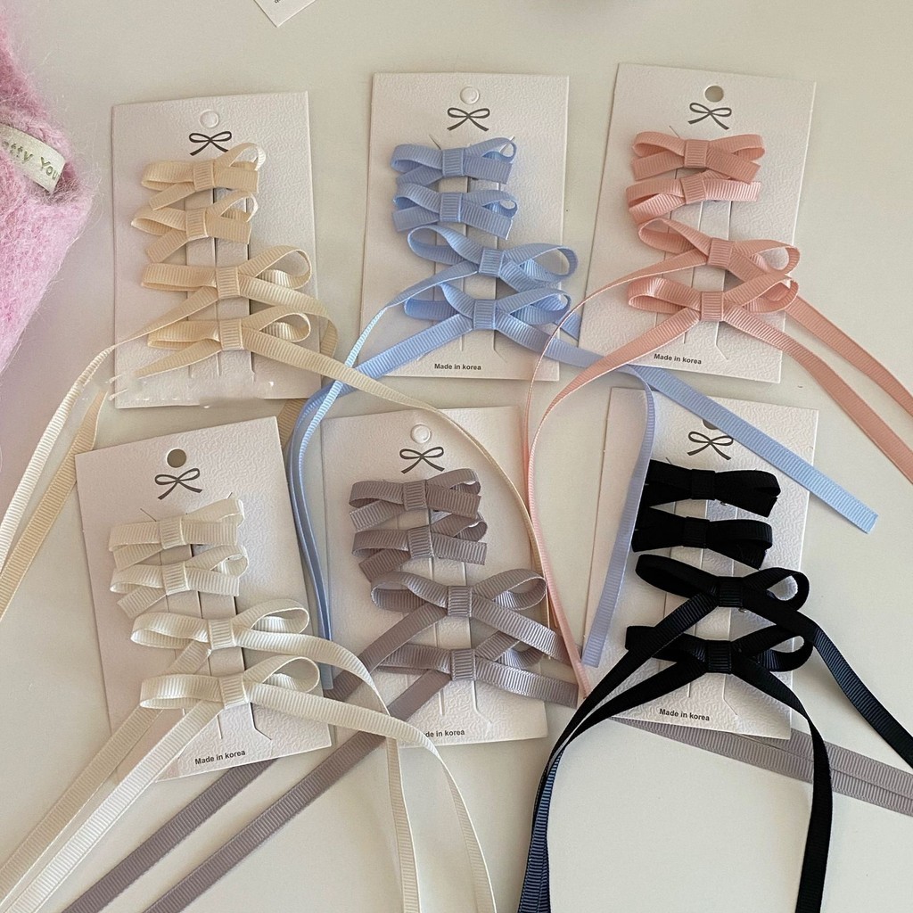 [Magpie] Pink streamer bow small hairpin set cute one-word clip twist ...