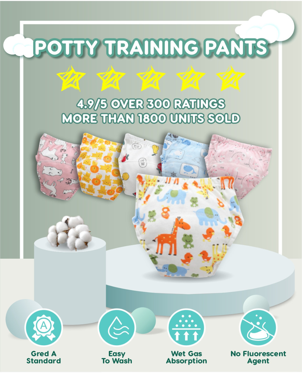 6 Layers Baby Potty Training Pants Kids Potty Cloth Diapers Baby Potty ...