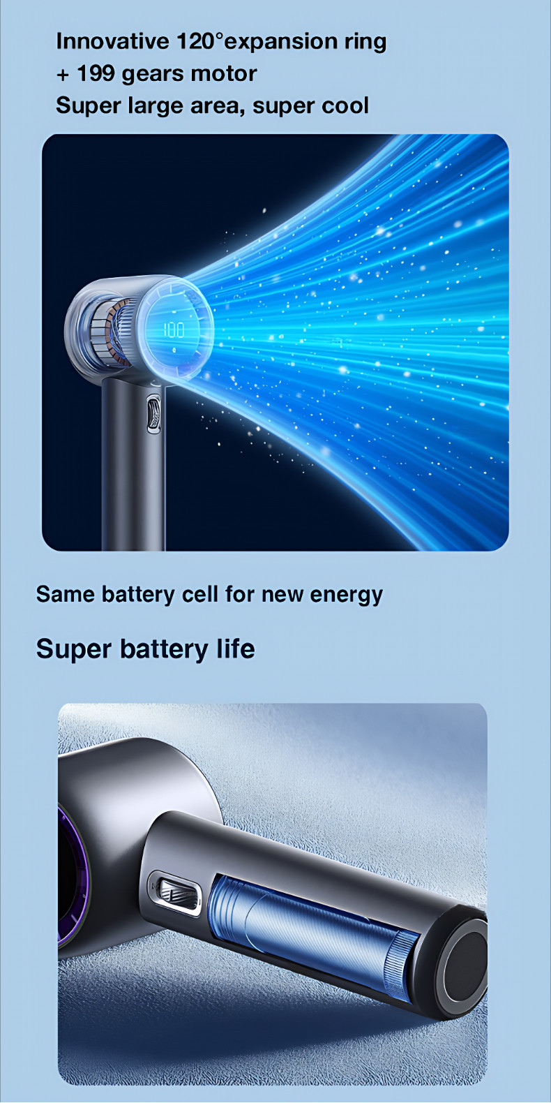 GF02 Handheld Fan 199 Level Strong Wind Portable Bladeless Fan ...