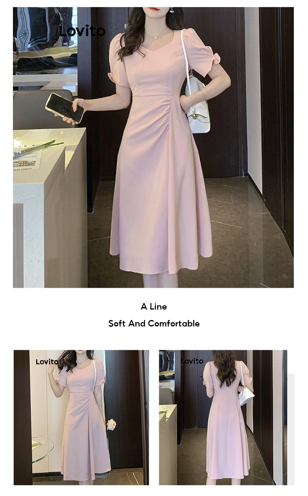 Lovito Elegant Plain Pleated Plicated A Line Dress for Women LNE34101 ...