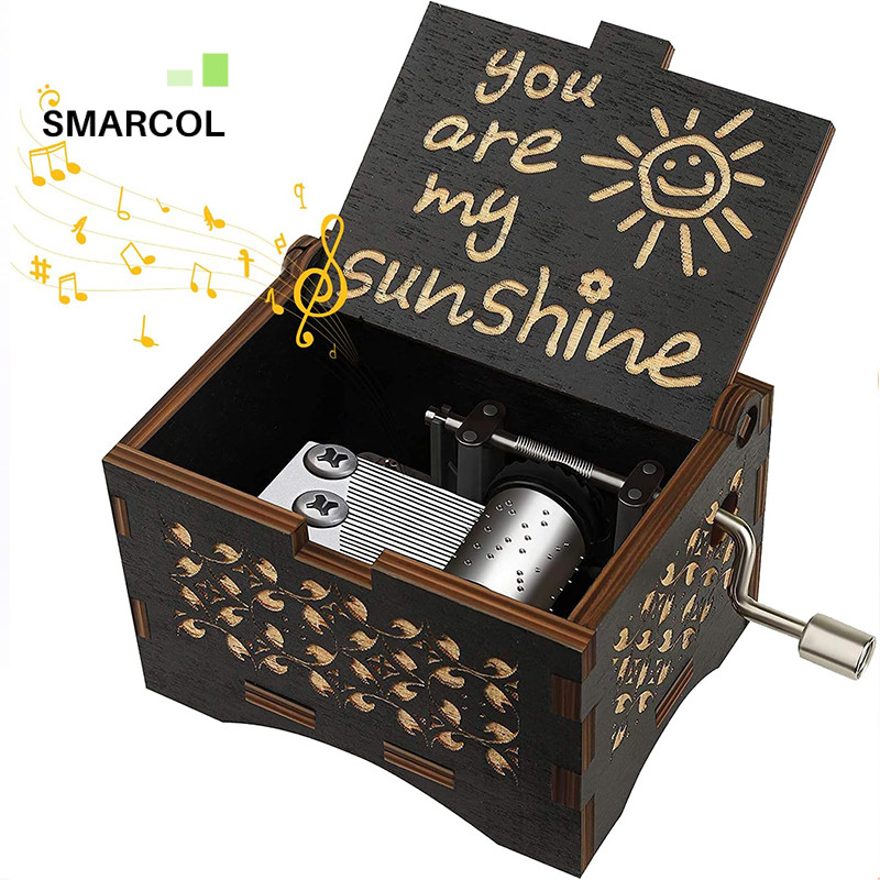 Wooden Music Box Hand Cranked Laser Engraved Small Musical Boxes for ...