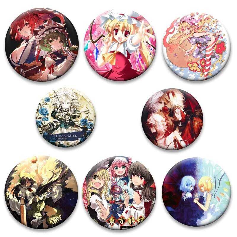 Cartoon Tinplate Round Enamel Pins Anime Touhou Project Brooches ...