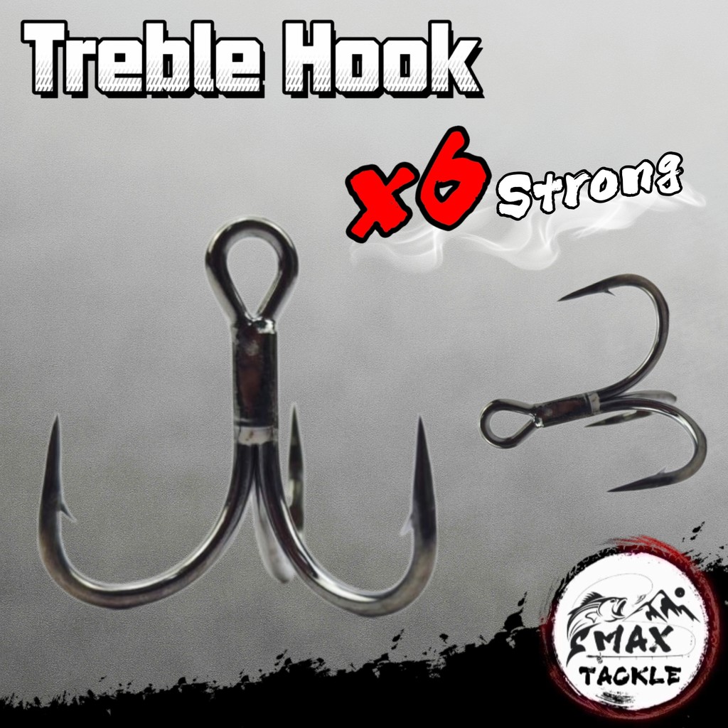 Treble Hook x6 Strong Sharp Fishing Triple Hook High Quality Carbon ...
