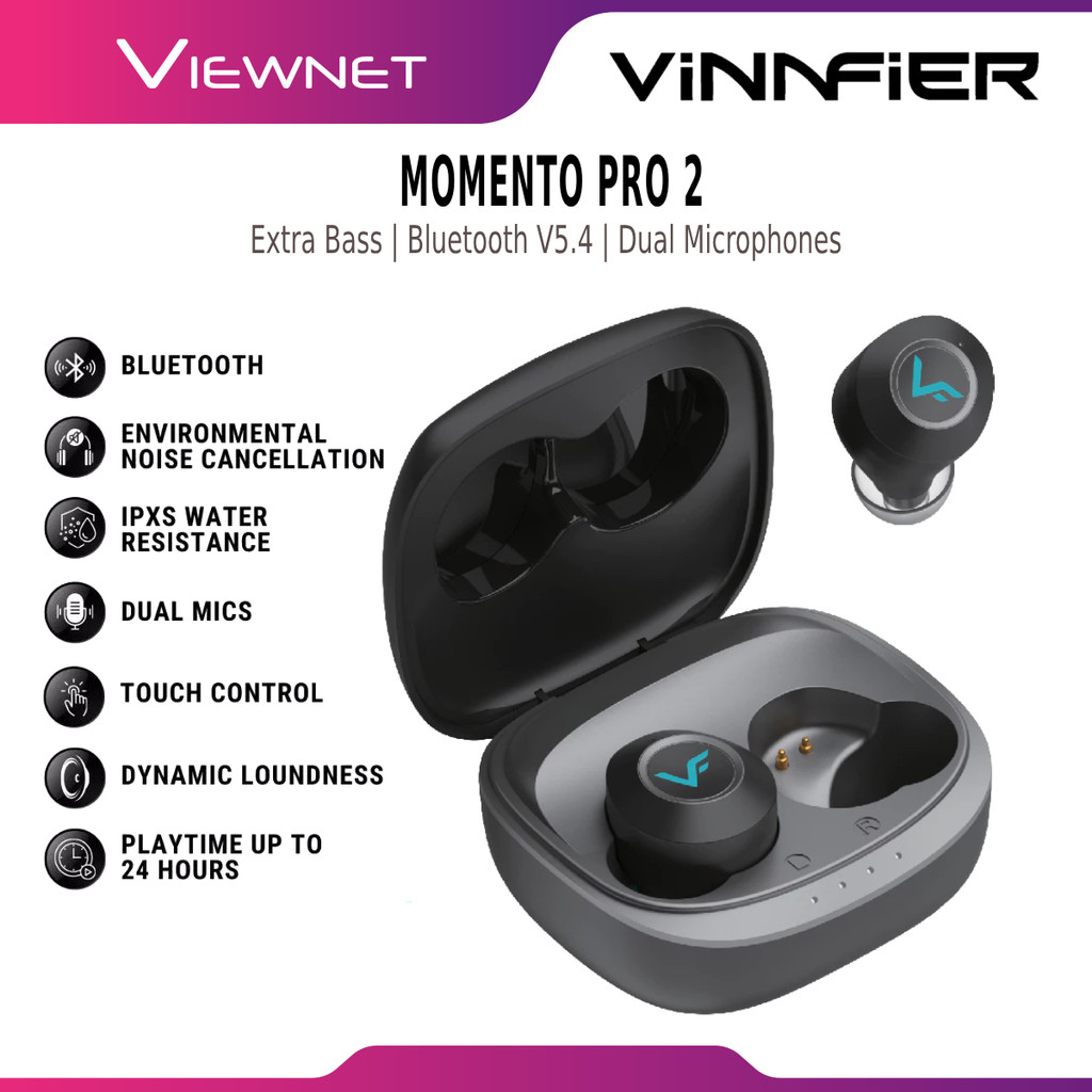 VINNFIER MOMENTO PRO 2 WIRELESS BLUETOOTH EARBUDS DUAL MIC WITH STEREO ...