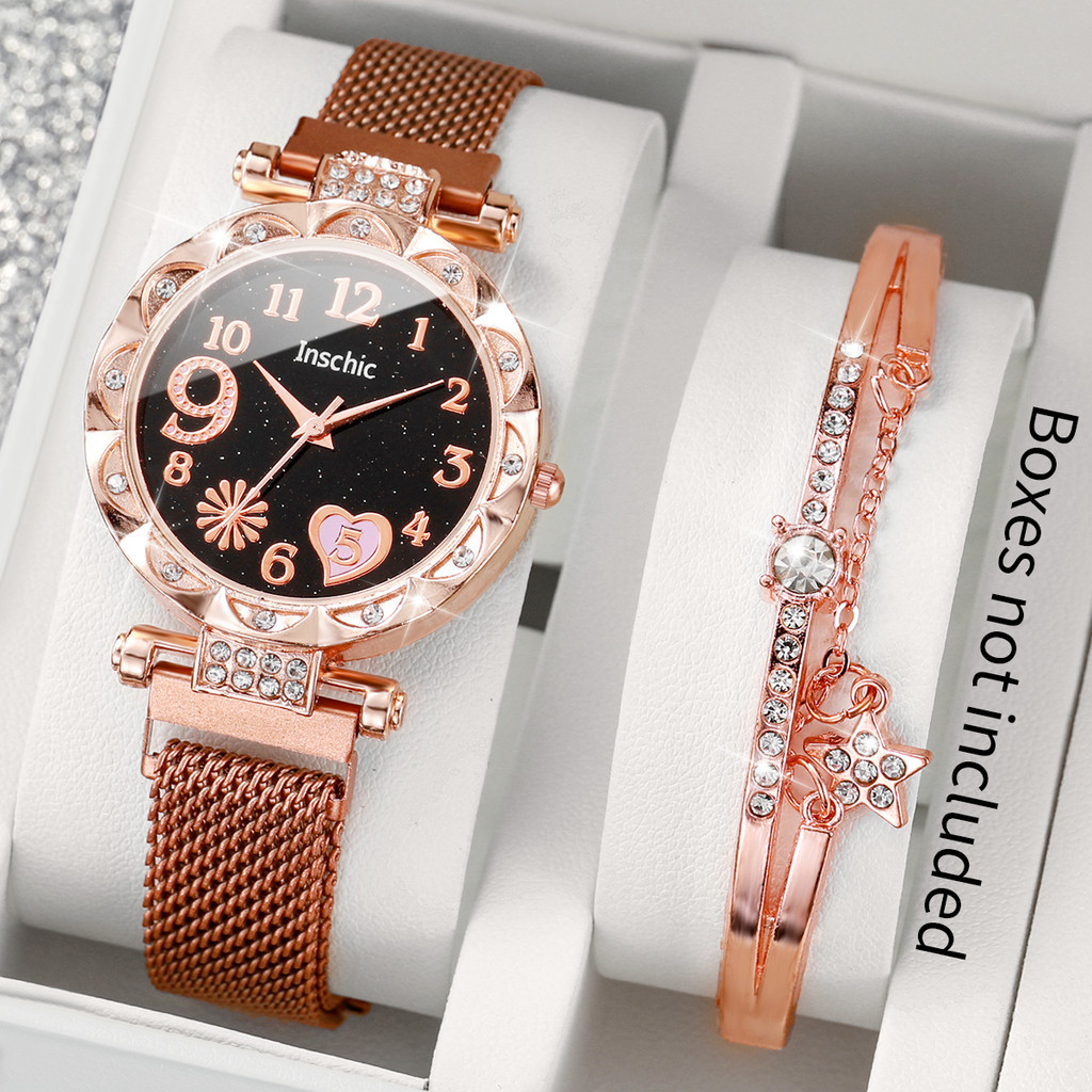 Vansvar Fashion Women's Watch New Magnetic Buckle Mesh Strap With Love ...