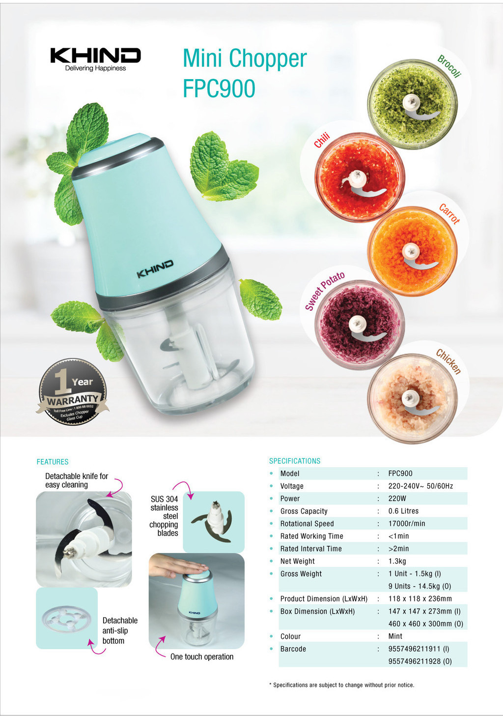 Khind 0.6 Liter Mini Chopper FPC900 Glass Container | Shopee Malaysia