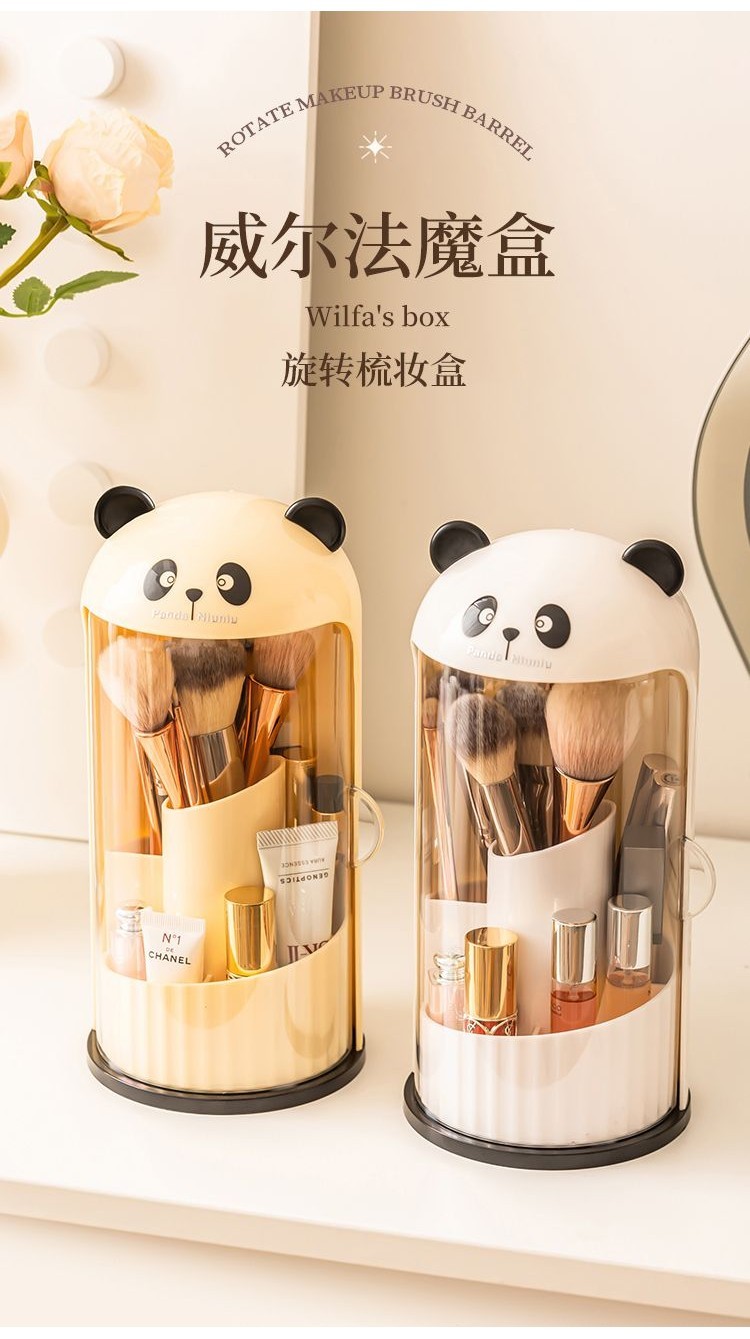 Panda Makeup Storage Box Storage Anti-dust Pen Holder Cartoon Rotating ...