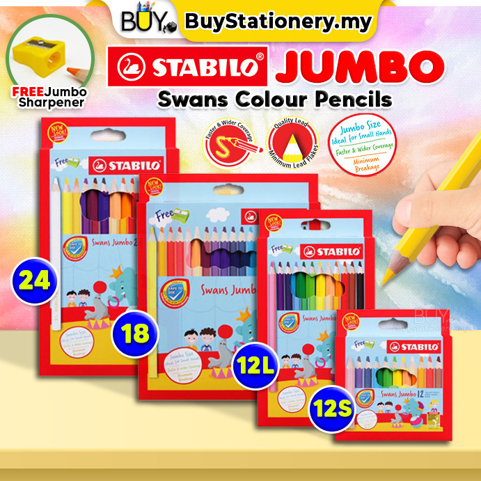 Stabilo Swans Jumbo Colour Pencil 12s 12L 18L 24L - (BOX) Pensel Warna Pensil Warna Besar Jumbo ...