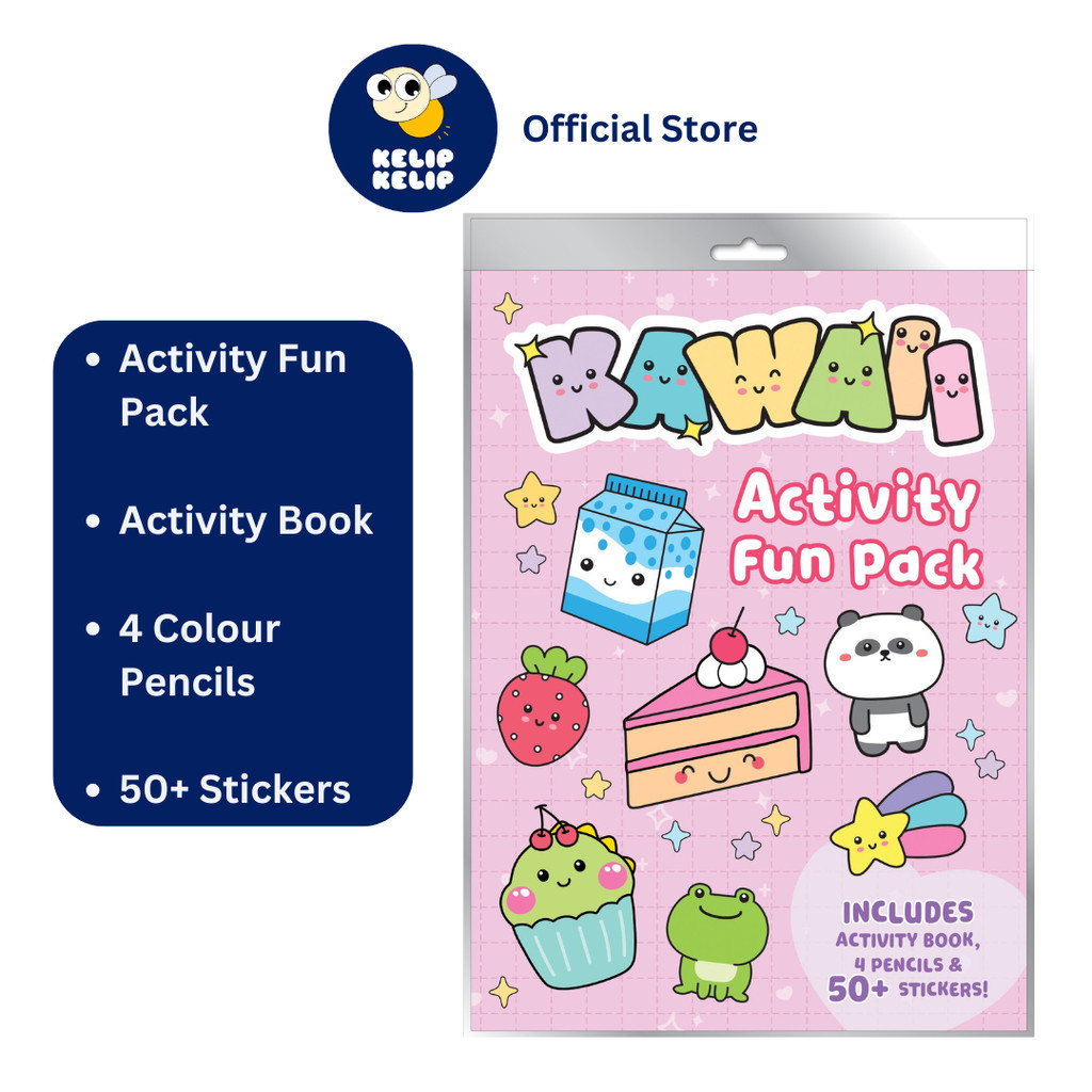 Kawaii Activity Book Fun Pack For Kids With 4 Colour Pencils & Over 50 ...
