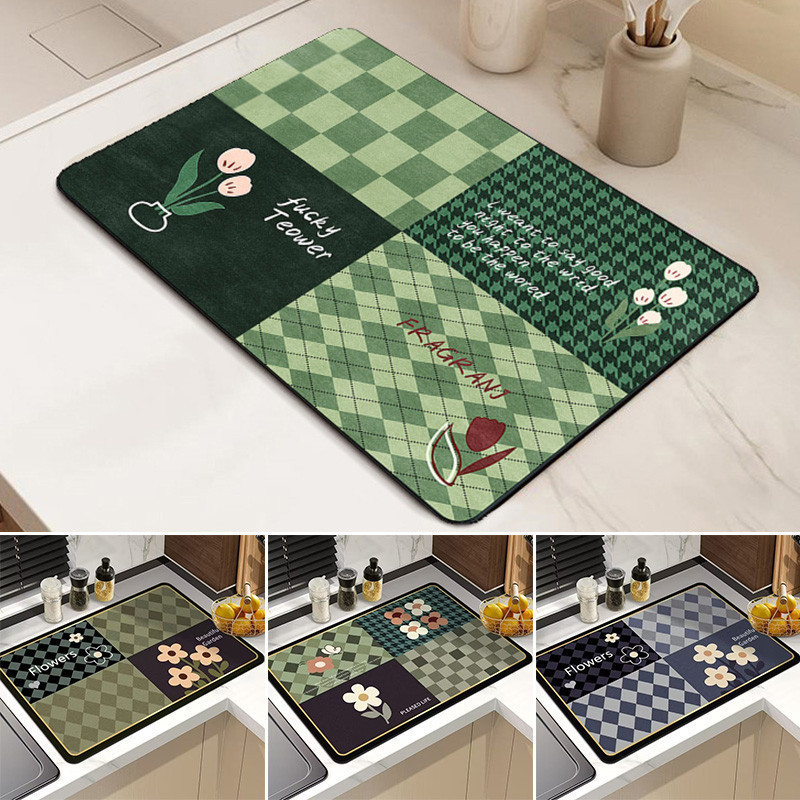 Kitchen Dining Placemat Coffee Countertop Plaid Mat Multifuction Absorb ...
