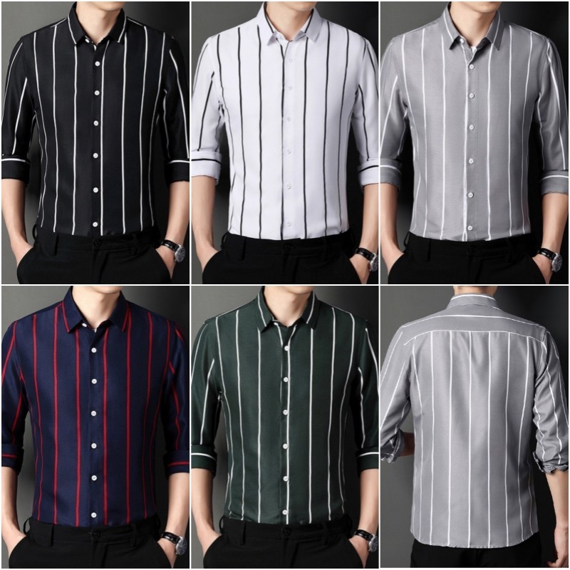 Striped Formal Shirt Men Business Essential Smart Shirt Slim Fit Long ...