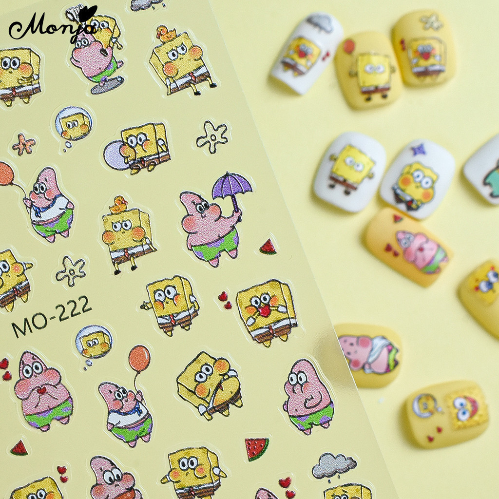 Monja 3D Embossed Nail Stickers Relief Cute Cartoon SpongeBob ...