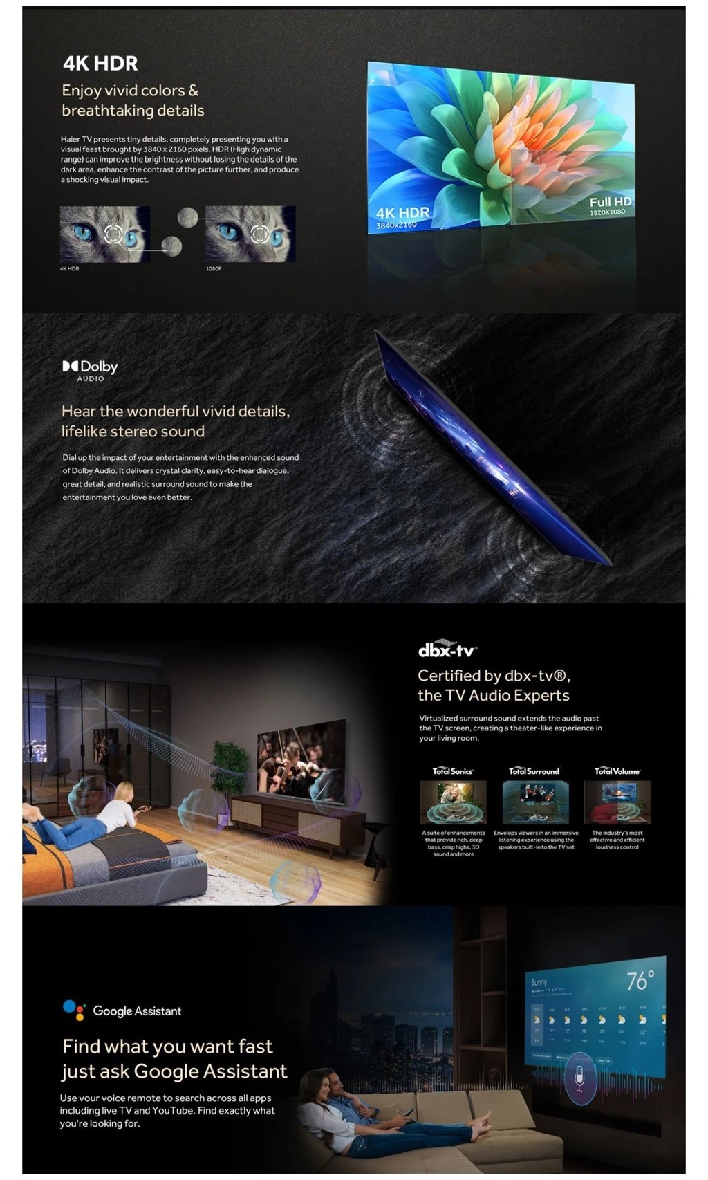 Haier 65" 4K UHD HDR Android Smart Android Google HQLED TV H65S75EUG ...