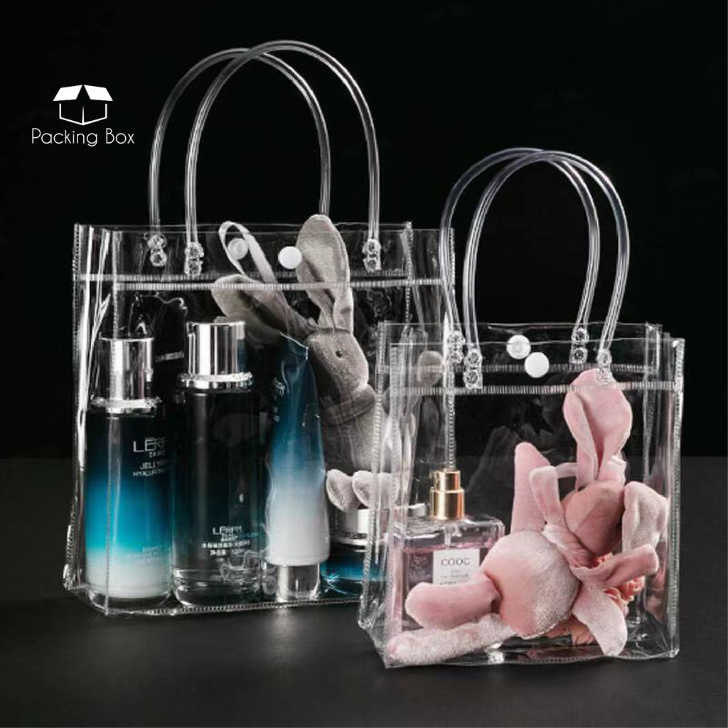 PKB Clear PVC Tote Bag with Button / Transparent Shopping Bag / Fancy ...