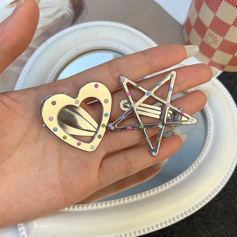 Sweet Cool Side Bangs Star Hairpin - Korean Colorful Dot Metal BB Clip ...