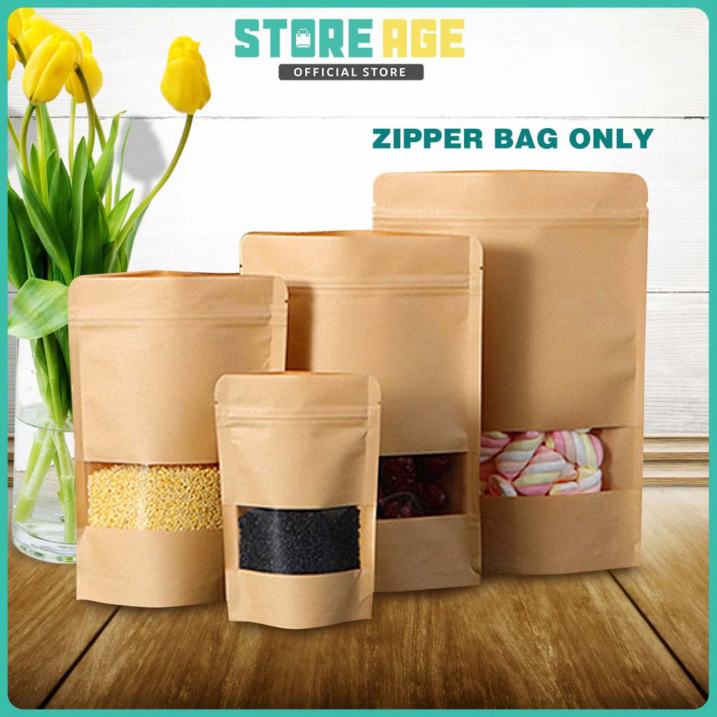 Store Age Kraft Brown Zipper Bag with Window / Food Pakaging Bag ...