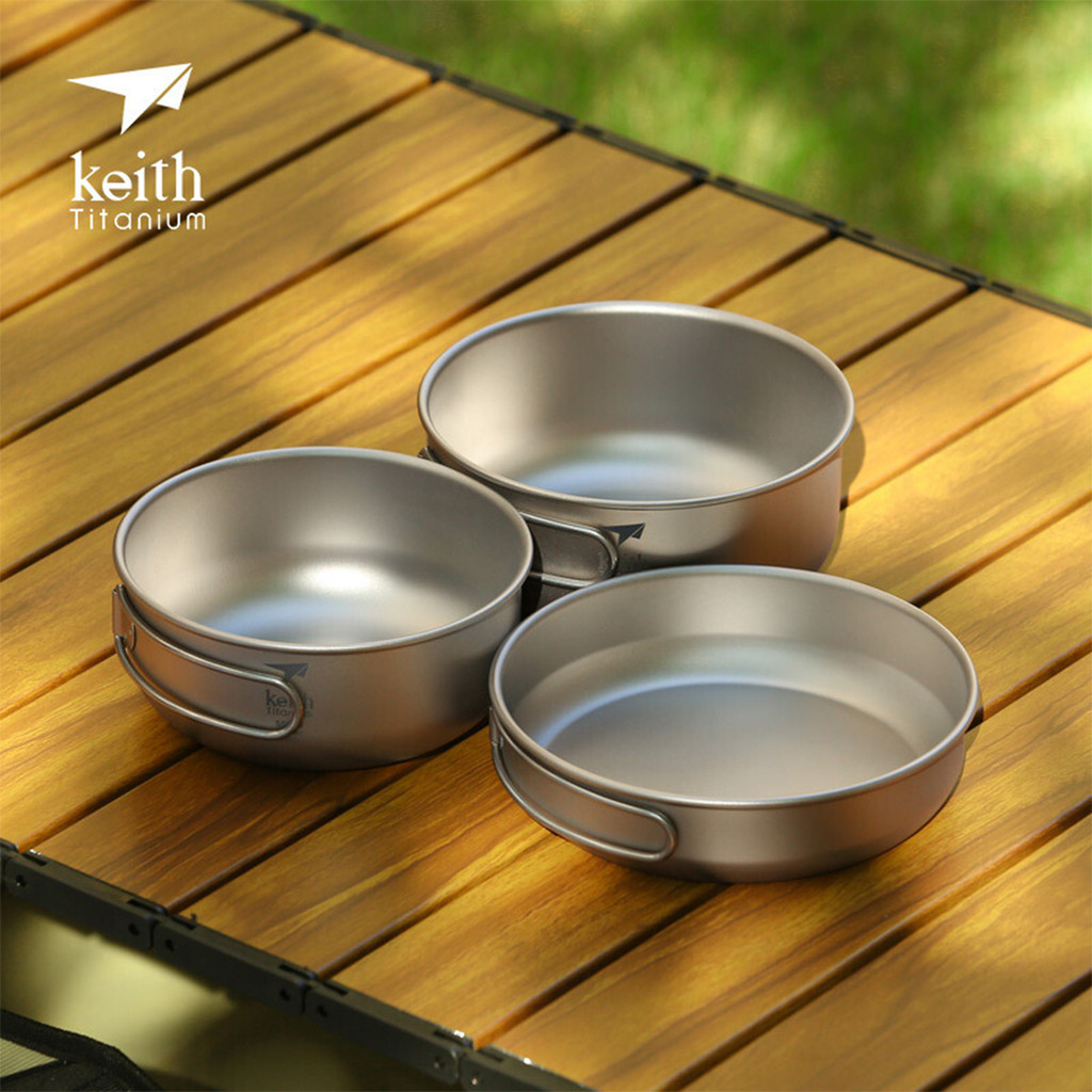 Keith Titanium 3 Piece Pan Cook Set Ti6053 Camping Pot Picnic Outdoor ...
