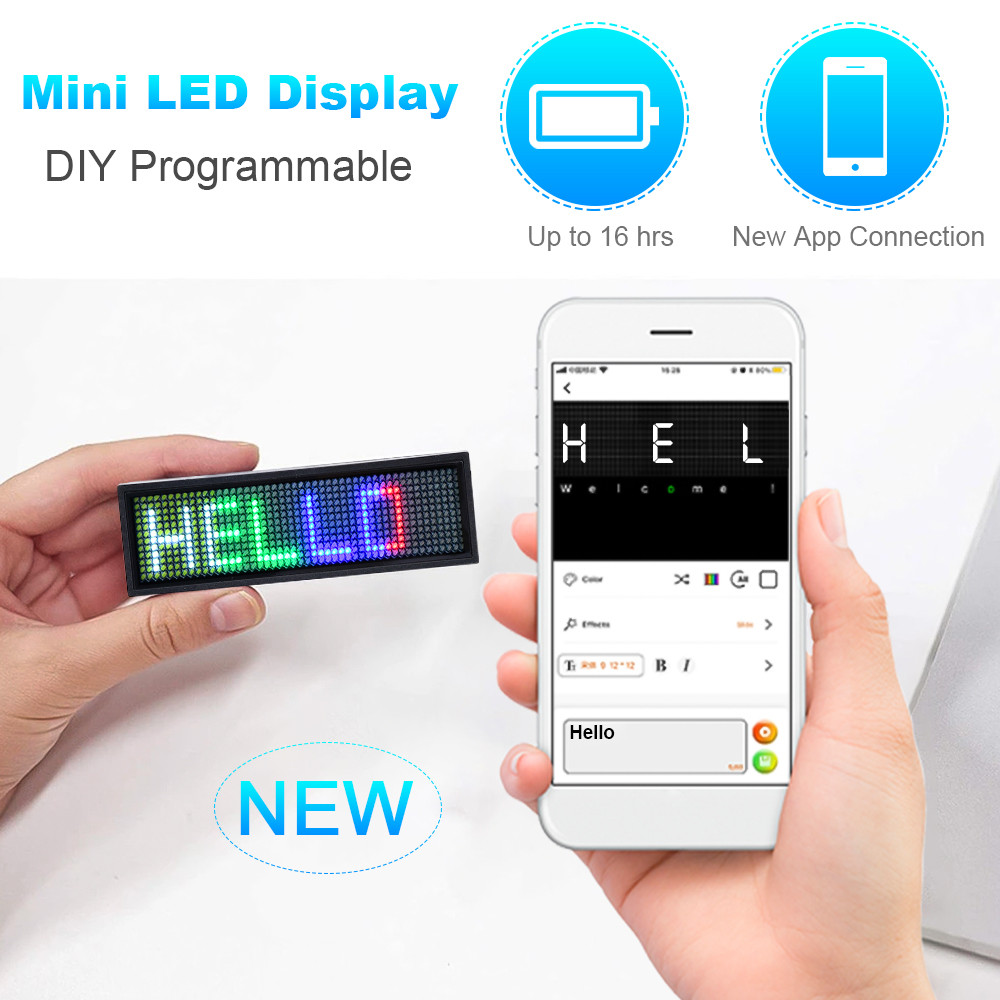Smart APP Bluetooth LED Digital Badge USB Charging DIY Programmable ...