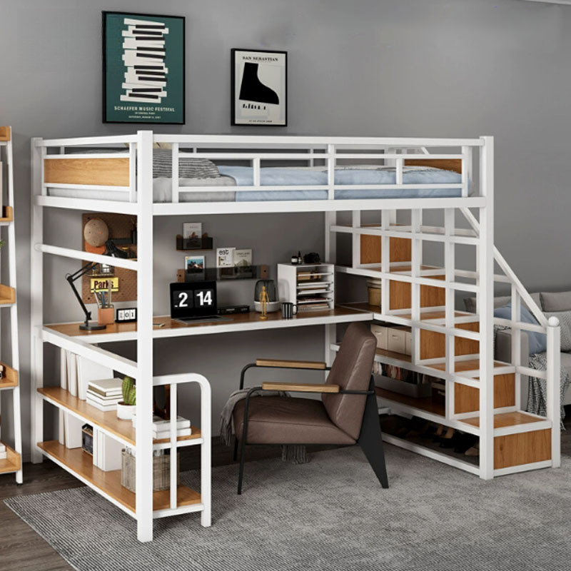 Loft Bed Iron Elevated Bed Sheet Upper Layer Space Saving Loft Style Step Ladder Home Bunk Bed ...