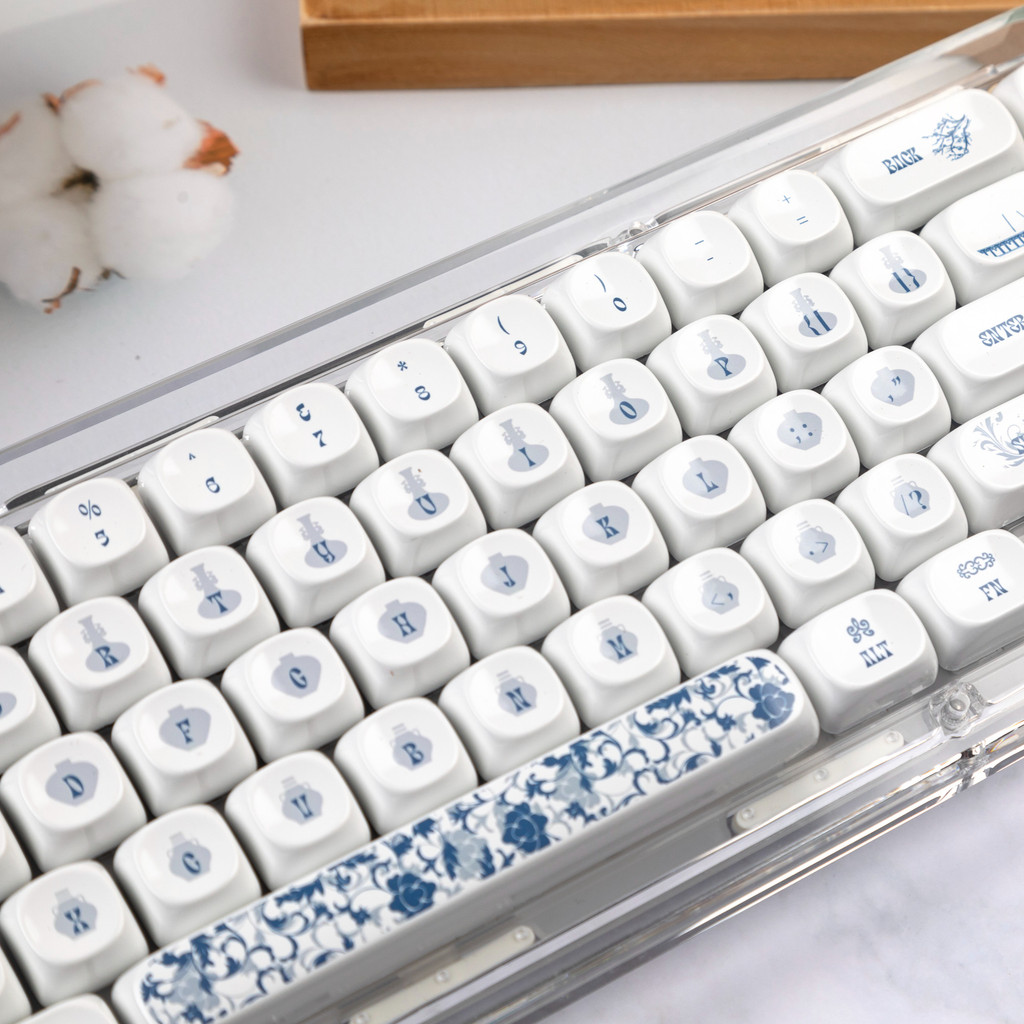 Blue and White Porcelain Keycaps Smooth Glazed Imitating Ceramics PBT ...
