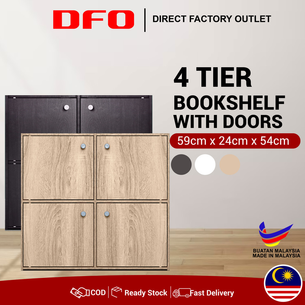 DFO 4 Tier Bookshelf with Doors /Multipurpose Shelf/Rak Buku 4 Tingkat ...