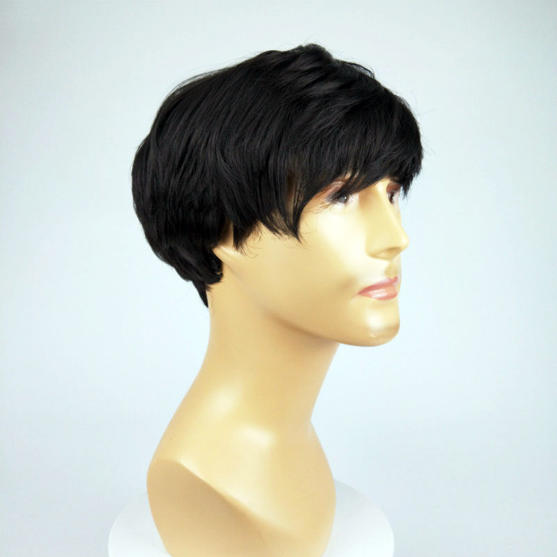 Wig Men's Split Short Hair, Full Head Hairstyle, Slightly Curled Wig ...