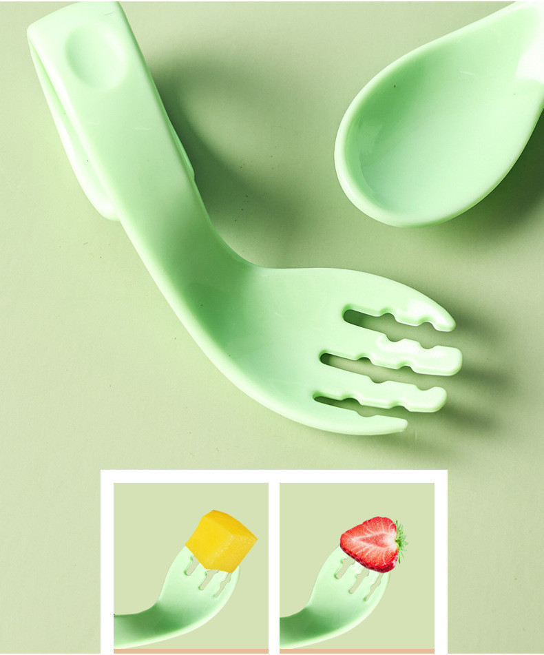 Children's Training Spoon Curved Handle Fork Spoon Set Curved Spoon ...
