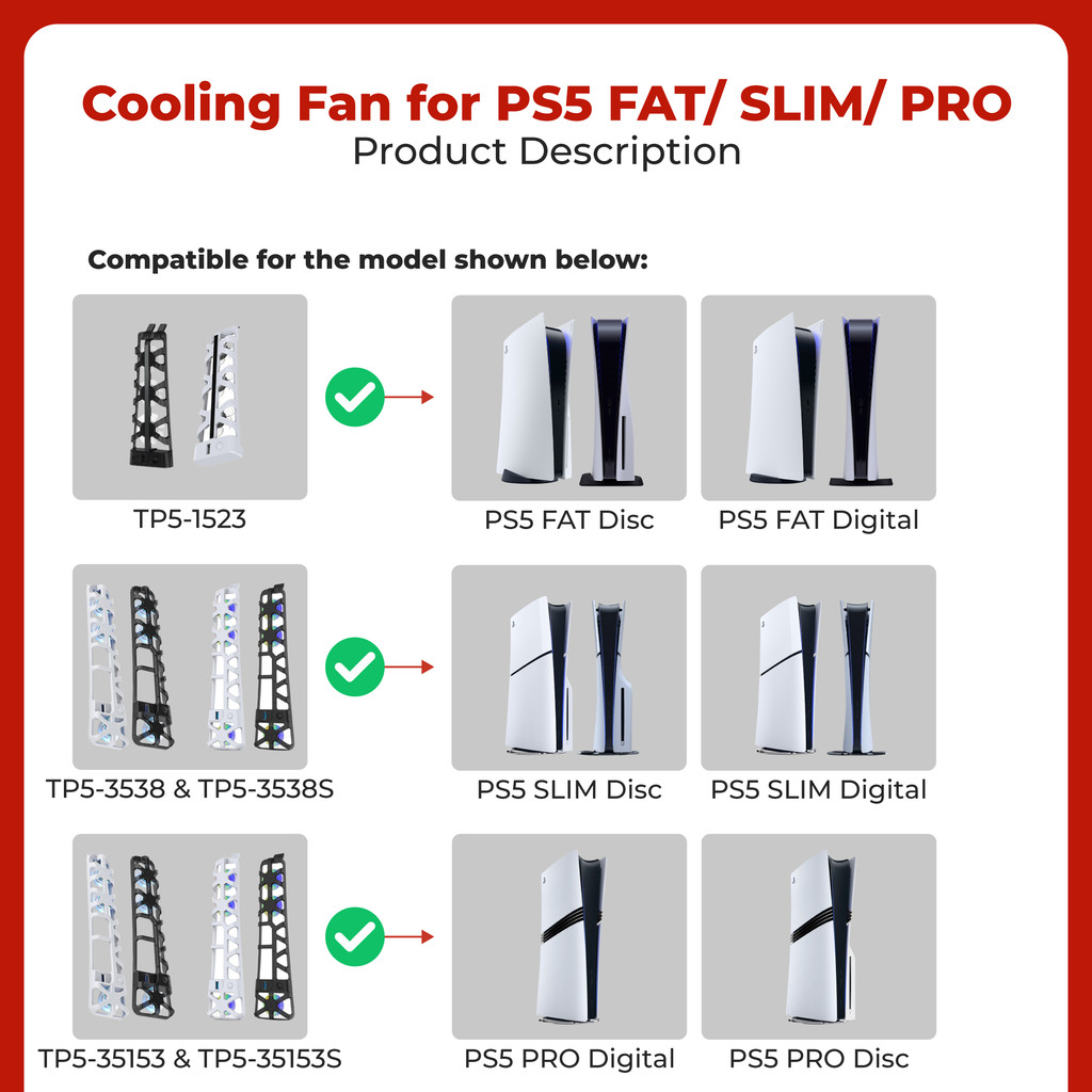 DOBE PS5 Fat Slim Pro Cooling Fan Three Hight Speed Fan With Blue LED TP5-1523 TP5-3538 TP5 ...