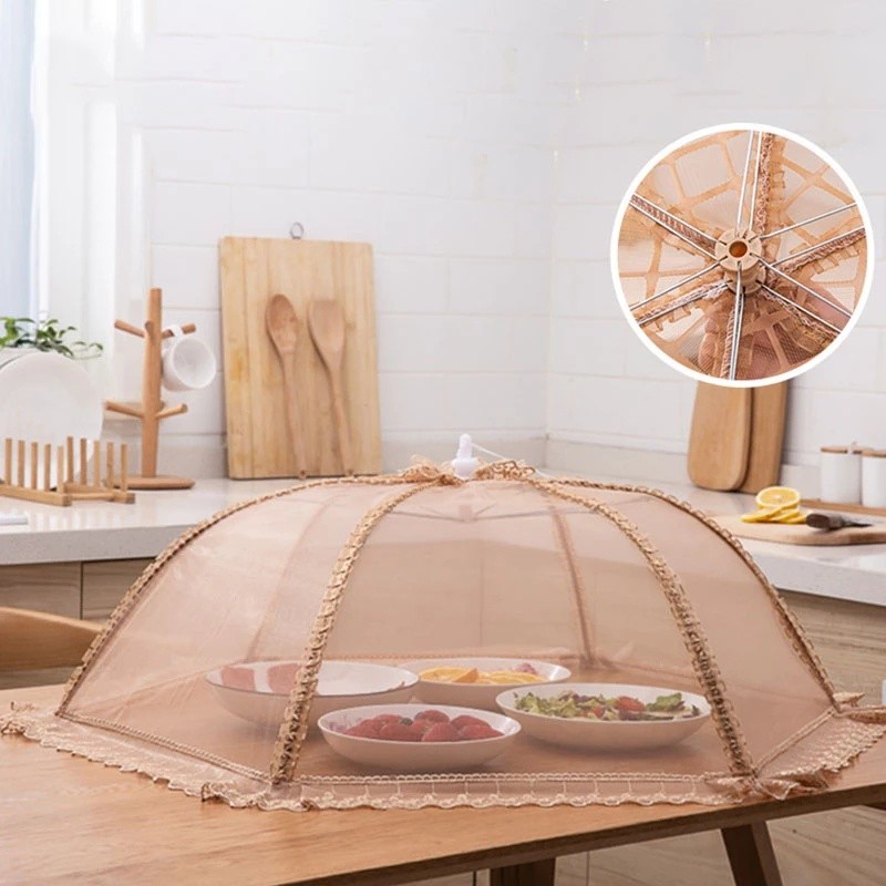 Tudung saji Kitchen Collapsible Pop Up Lace Food Cover foldable food ...