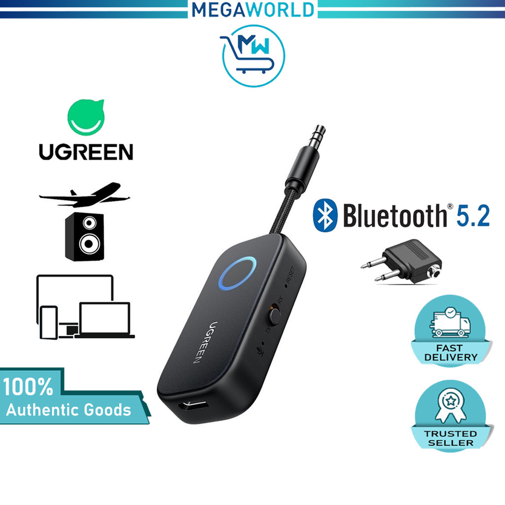 UGREEN Airplane Bluetooth 5.2 Transmitter Receiver Adapter 2 in 1 Wireless Bluetooth 3.5mm Aux ...