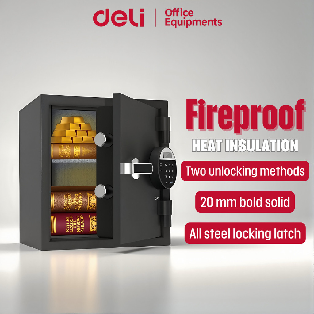 Deli OBSIDIAN Fireproof Security Safe Box Keypad Fire Insulation Double ...