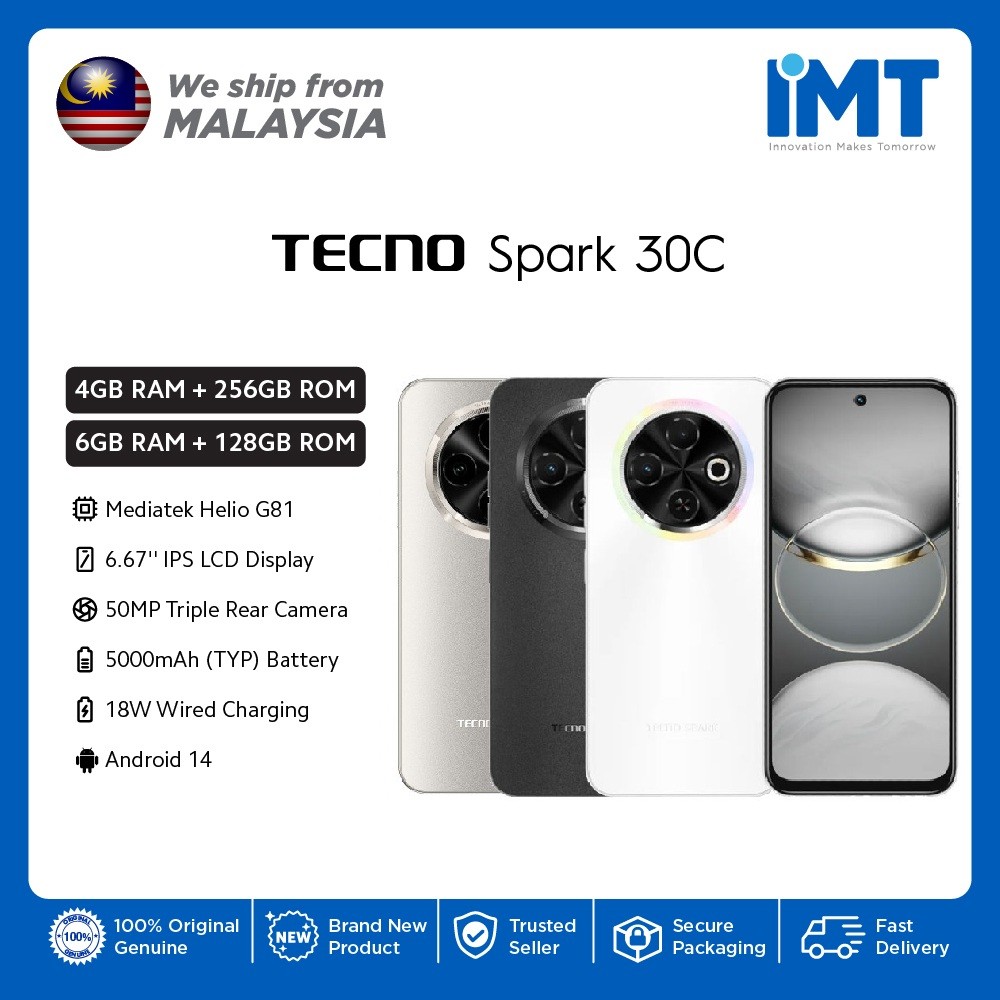 Tecno Spark 30C Smartphone | 6.67" IPS LCD Display | Single Rear Camera ...