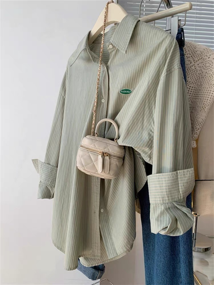 SUXI Retro Stripe Korean Style Simple Sunscreen Long Sleeved Shirt ...