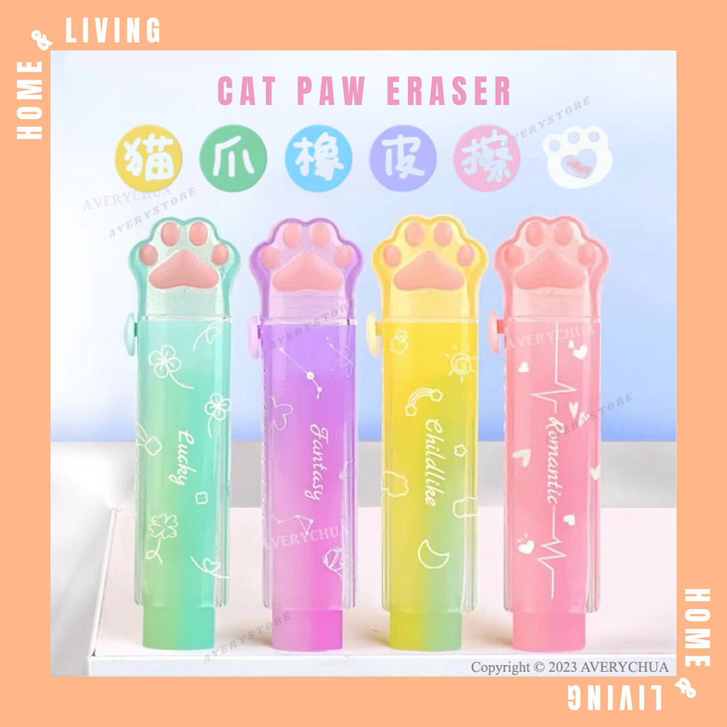 Cat Paw Eraser Pemadam Getah Cute Eraser Retractable Student Stationery ...