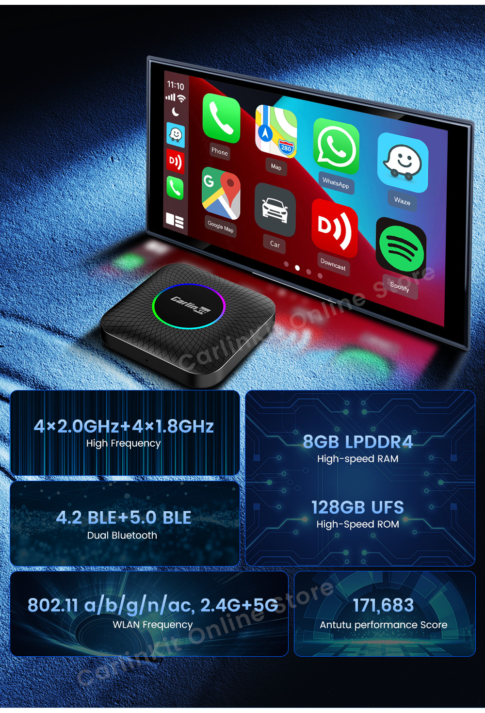 CarlinKit Smart CarPlay AI Box Android 13 LED 8G+128G SM6225 8-Core ...