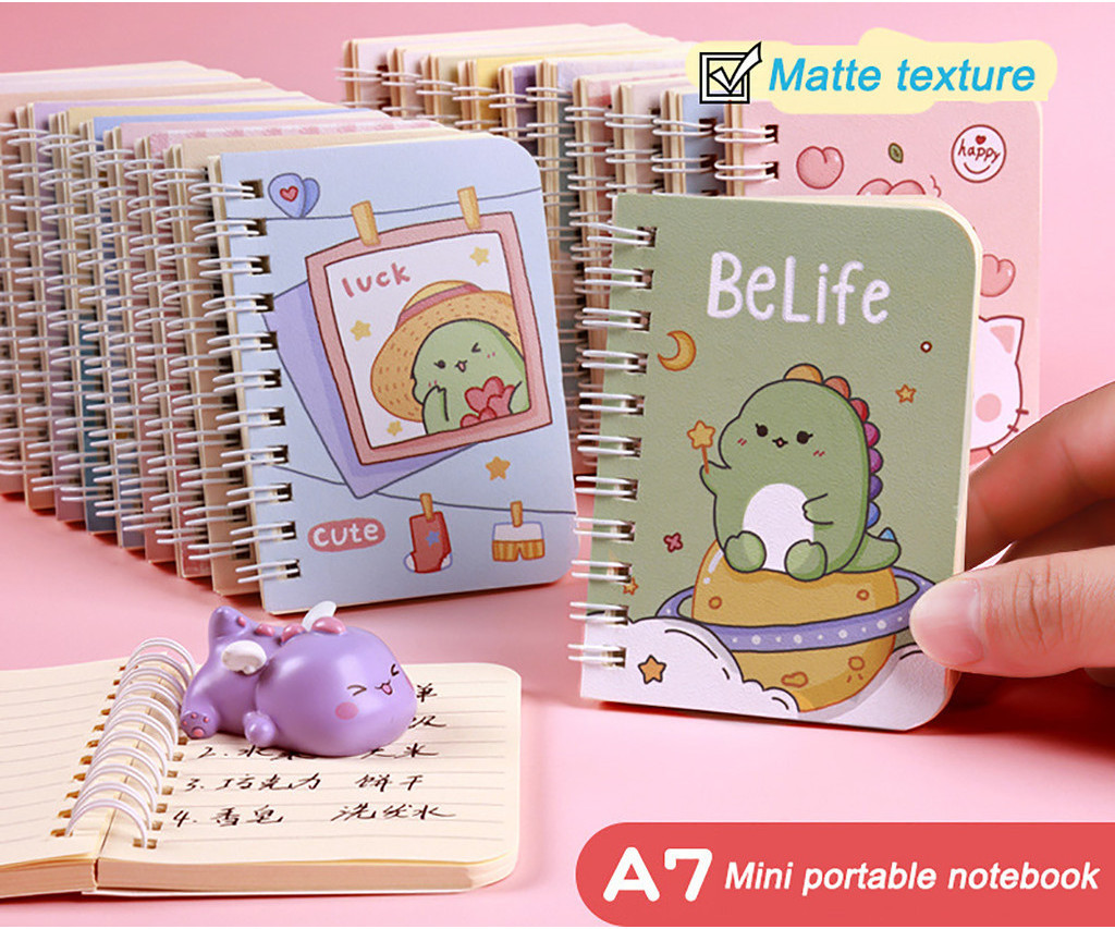 A7 80 Sheets Cute Spiral Notebook Cartoon Style Pattern Notebook Hardbound Coil Notebook ...