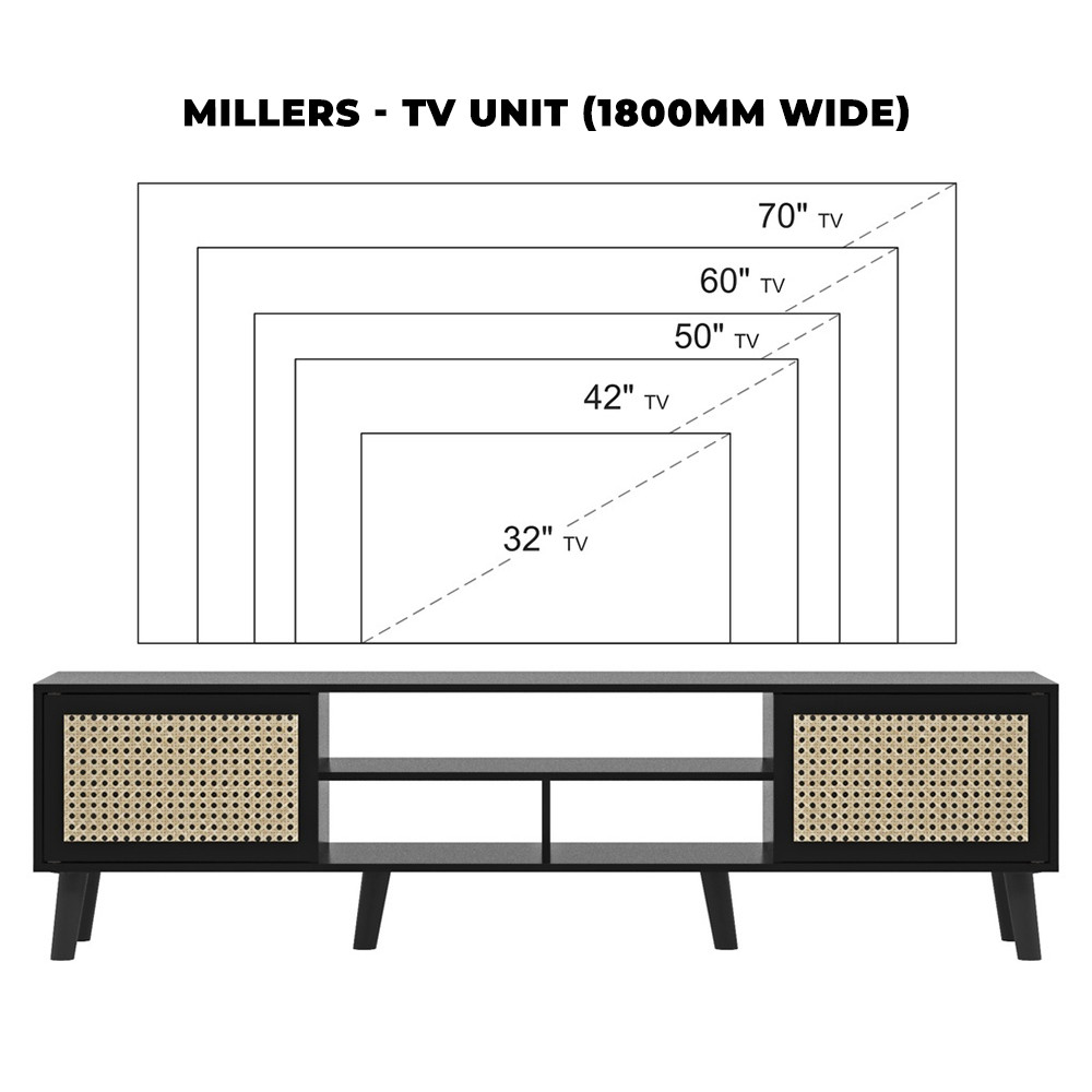 MallMart HP081 6 Feet TV Cabinet with Rattan Effect Tv Cabinet Up to 70 ...