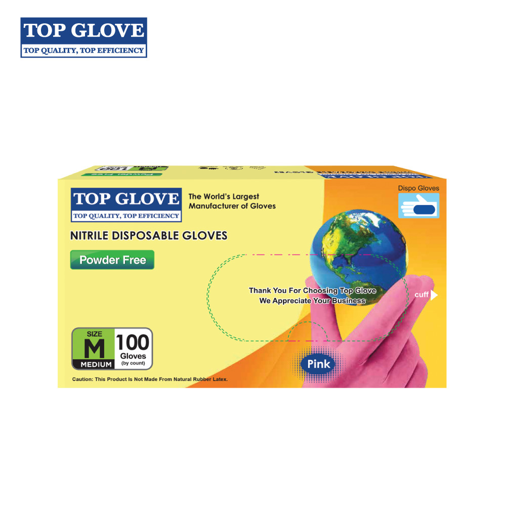 Top Glove Nitrile Disposable Powder Free Glove, Pink |100 Pcs Per Box ...