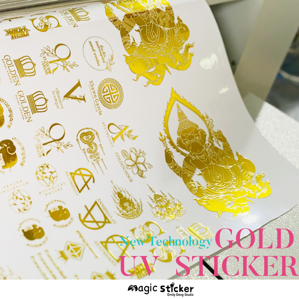 High quality gold stamping UV transfer stickers hollow 3D touch feel ...
