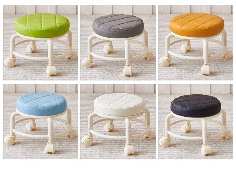 【ShopWithJoy】Small Chair Round Stool With Sofa Cushion Foot Pulley ...