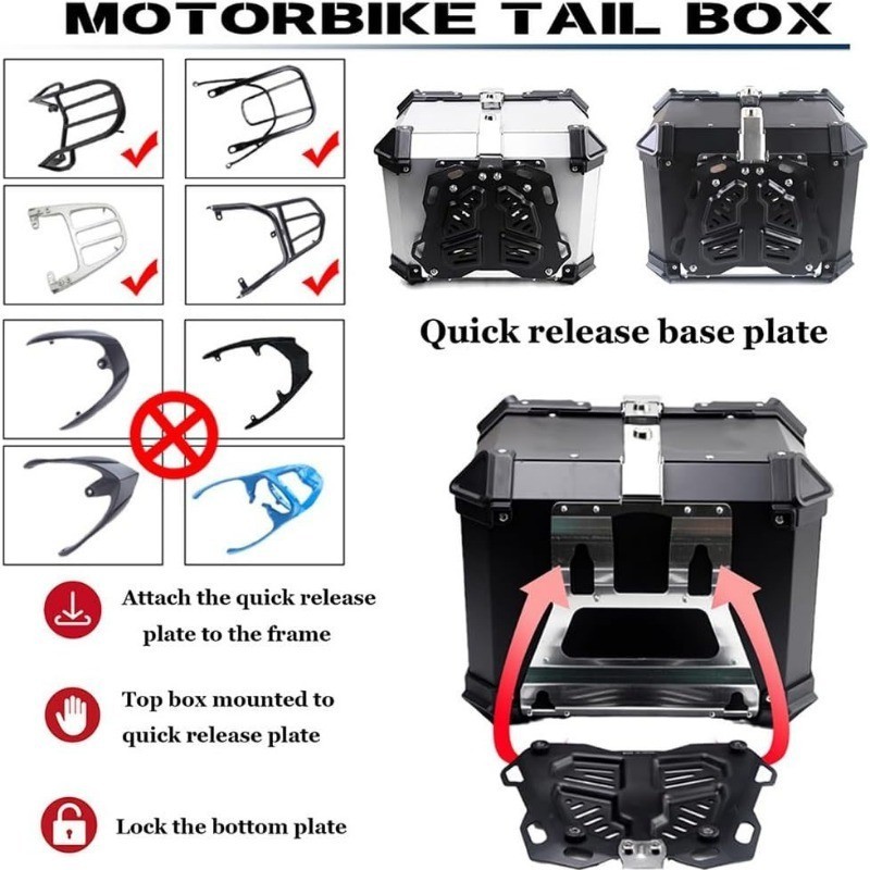 Motorcycle Aluminum Top Box 45L Logo X Design Kotak Motosikal Peti ...