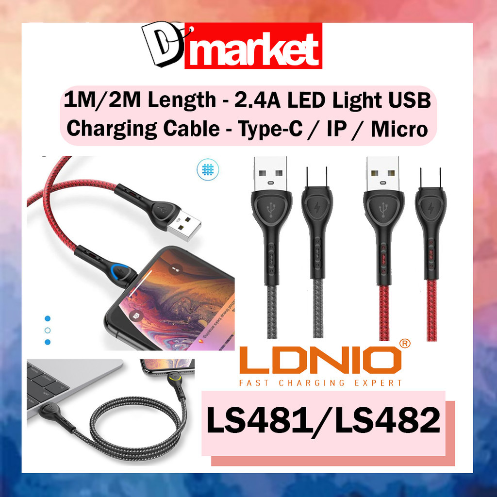 LDNIO LS481 USB Cable LDNIO LS482 2.4A Charging Cable IP Type-C Micro ...