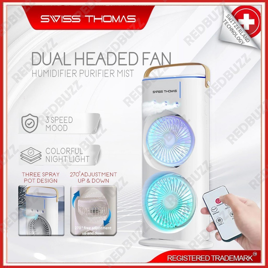 REDBUZZ 3 Speeds Double Head Mist Fan Rotatable Portable Humidifier Air ...